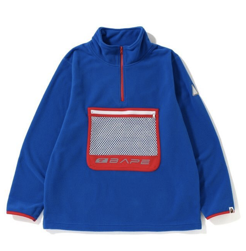 BAPE Half Zip Wide Fleece Top Blue - Novelship