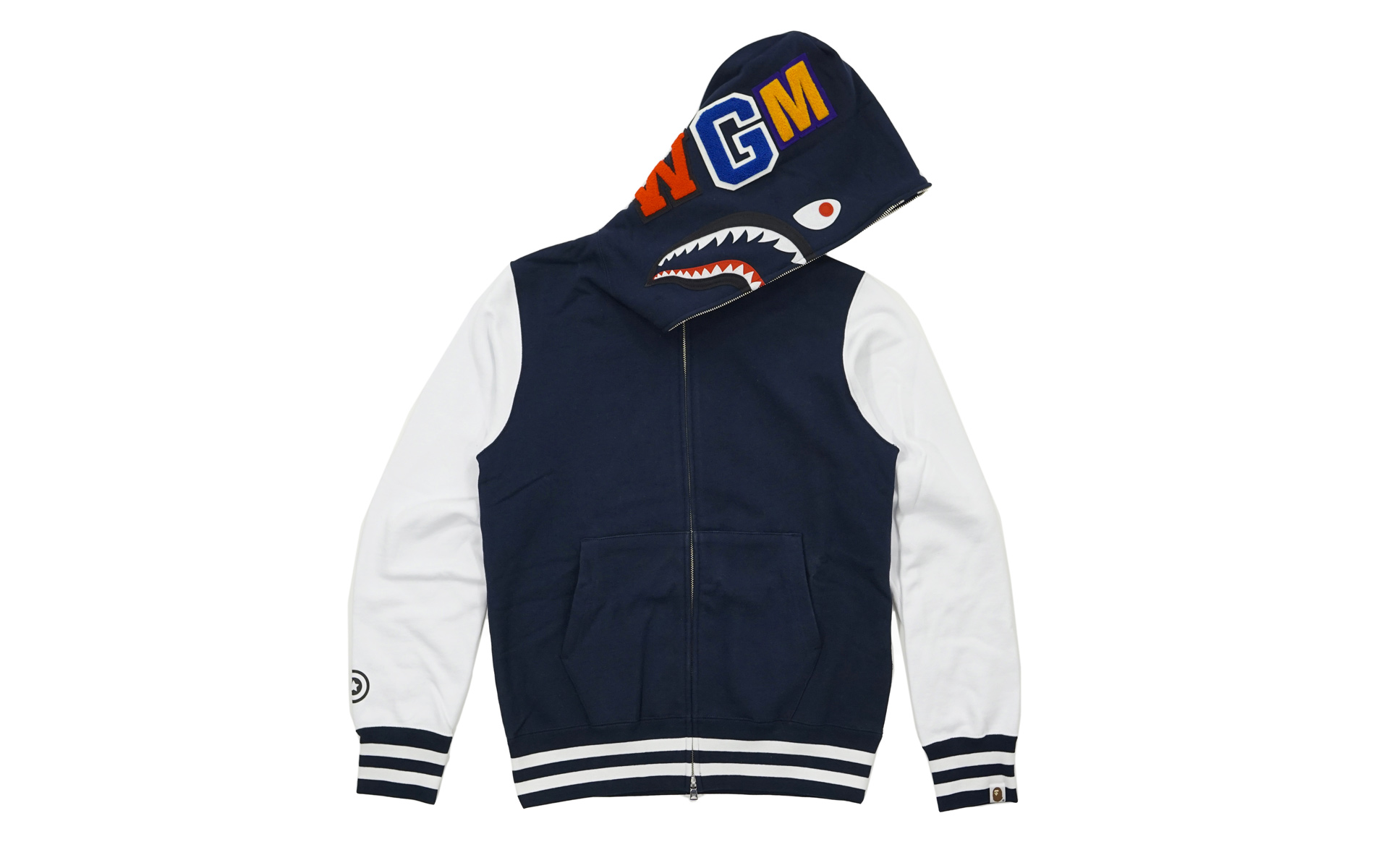 Buy BAPE Shark Hooded Sweat Varsity Jacket Navy - Novelship