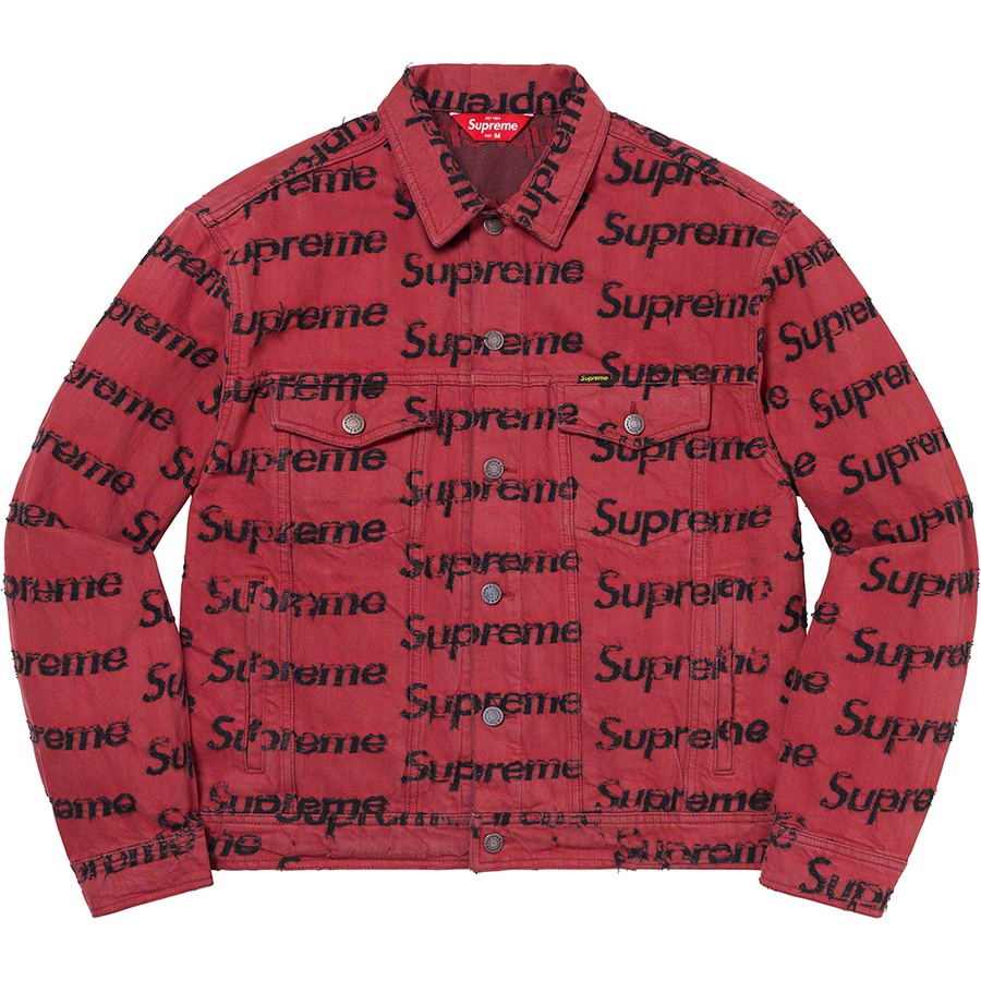 Supreme Frayed Logos Denim Trucker Jacket Red - Novelship