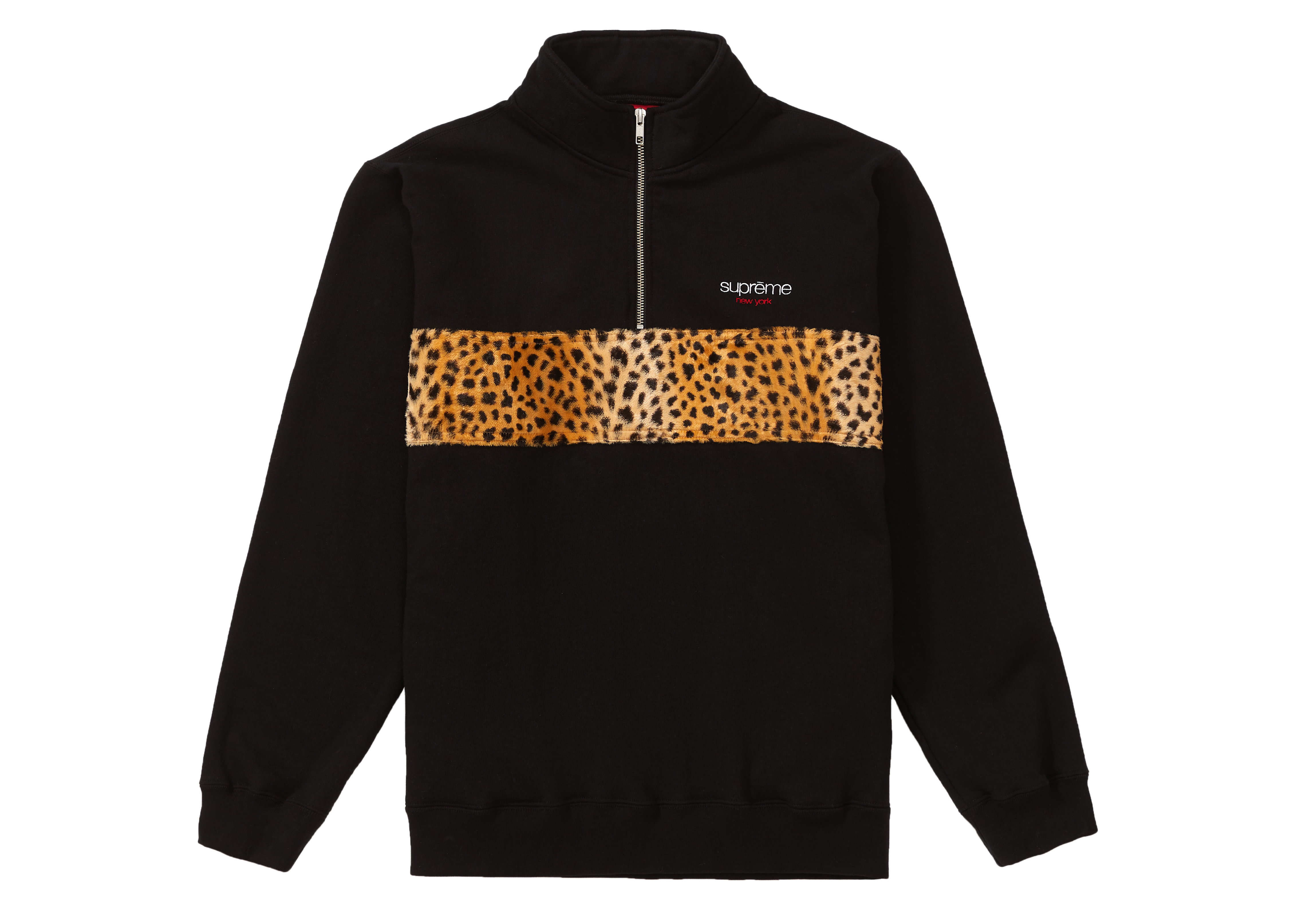 Supreme Leopard Panel Half Zip Sweatshirt Black - Novelship