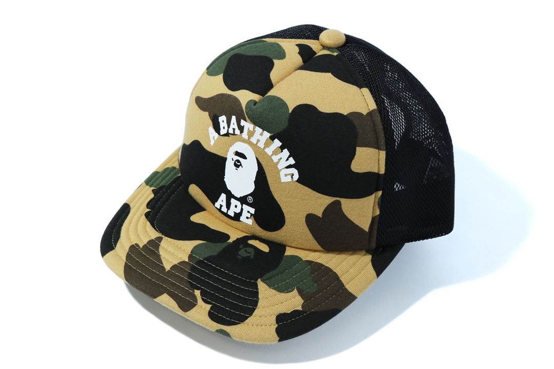 BAPE 1st Camo College Mesh Cap Yellow - Novelship
