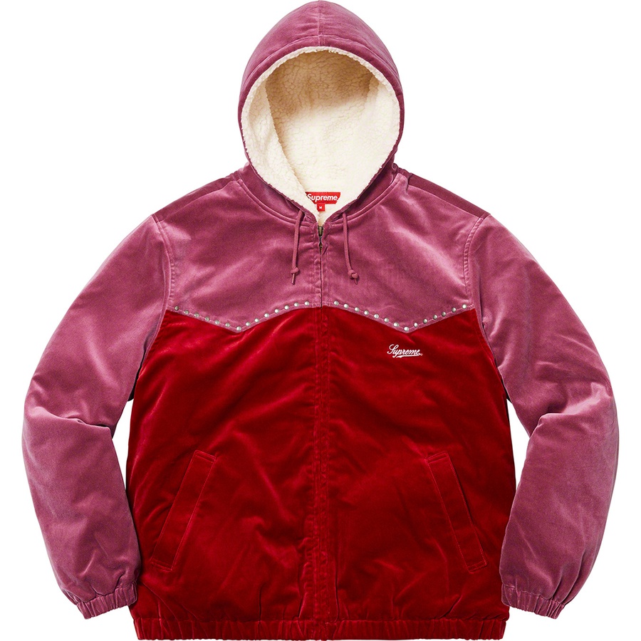 Supreme Studded Velvet Hooded Work Jacket Red - Novelship