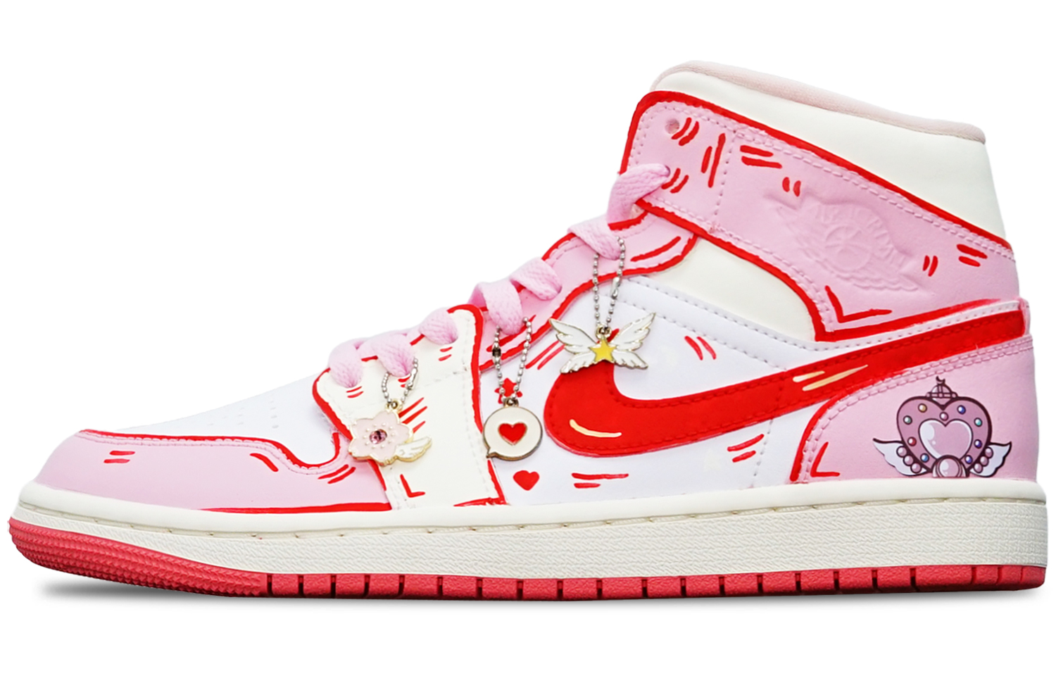 [Custom Shoes] (Women) Air Jordan 1 Mid 'Dimensional Heart Wings - Pink ...
