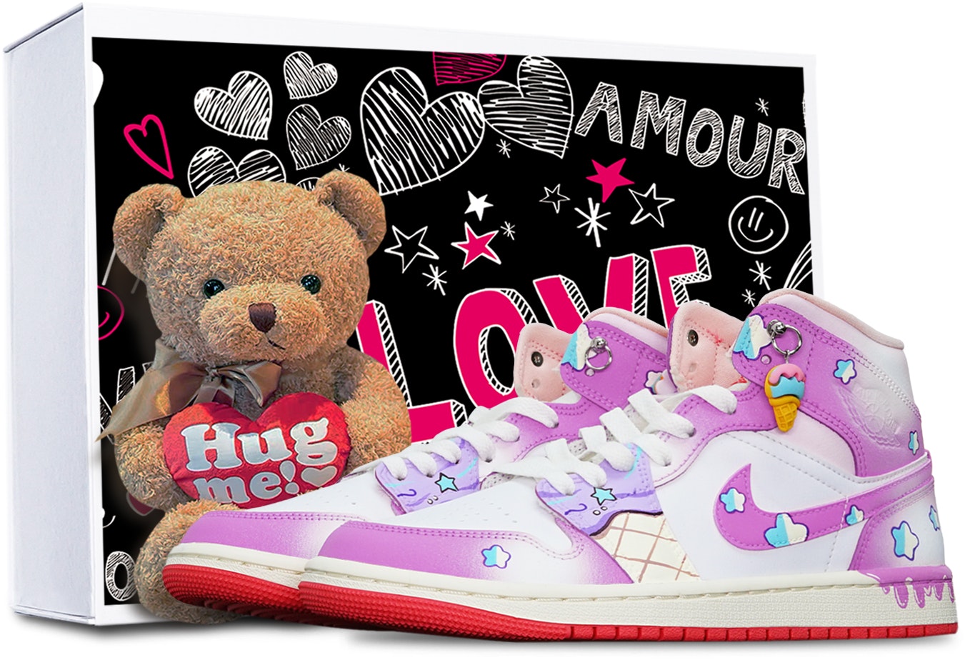 [Custom Shoes] (Women) Air Jordan 1 Mid 'Taro Ice Cream' - Novelship