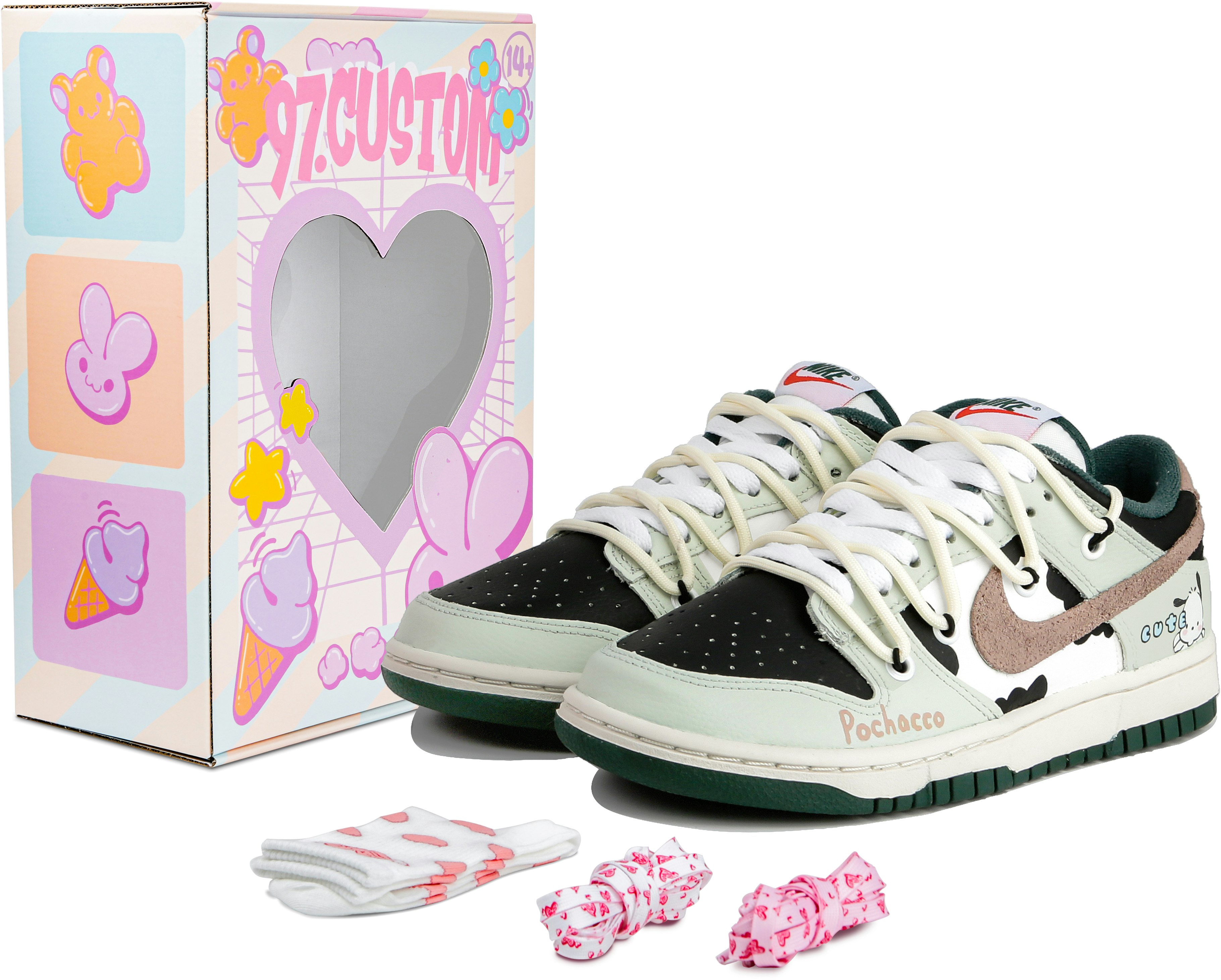 [Custom Shoes] (Women) Nike Sanrio x Dunk Low 'Noble Green Playground ...