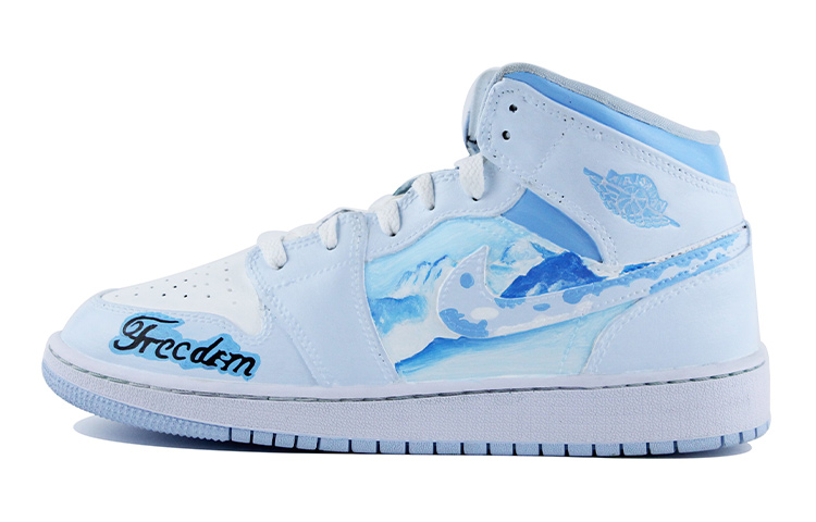 [Custom Shoes] Air Jordan 1 Mid 'Blue White Snow Mountain' - Novelship