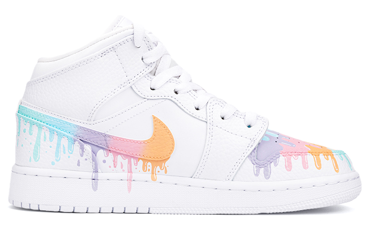 Buy [Custom Shoes] Air Jordan 1 Mid 'Hand-Painted Melting Rainbow Syrup ...