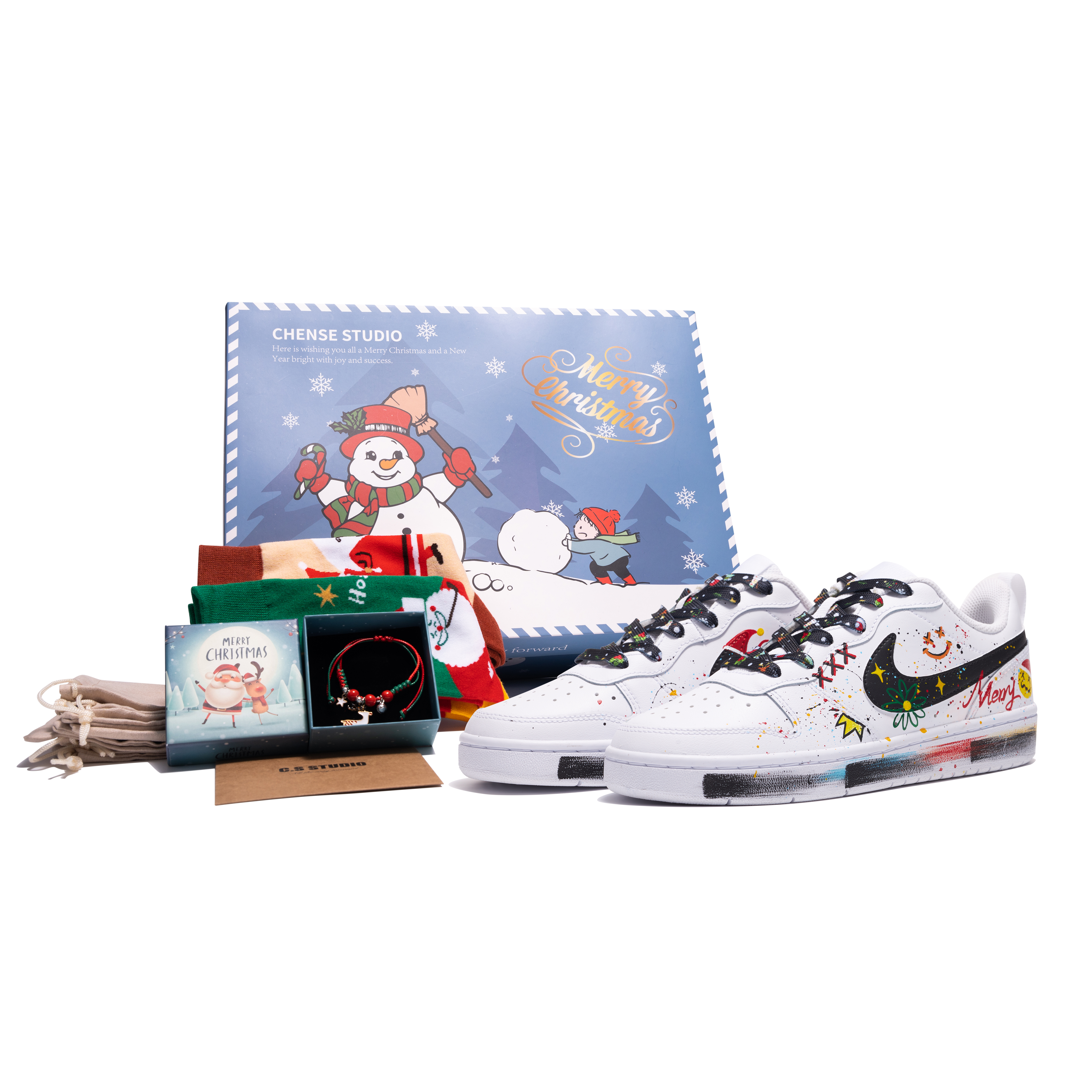 [Custom Shoes] Nike Court Borough Low 2 'Graffiti Christmas' - Novelship