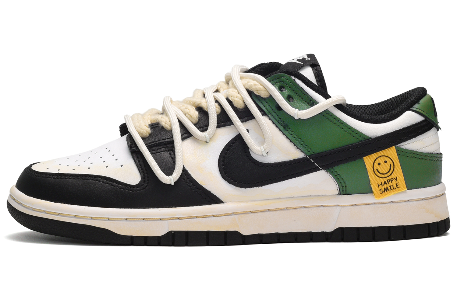 [Custom Shoes] Nike Dunk Low 'Black White Green Smiley Distressed ...