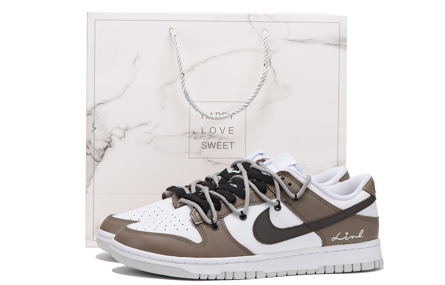 [Custom Shoes] Nike Dunk Low 'Brown Deconstructed Lettering' - Novelship