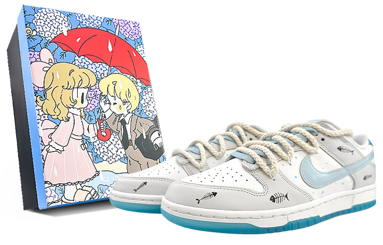[Custom Shoes] Nike Dunk Low 'Fishbone Blueprint' - Novelship