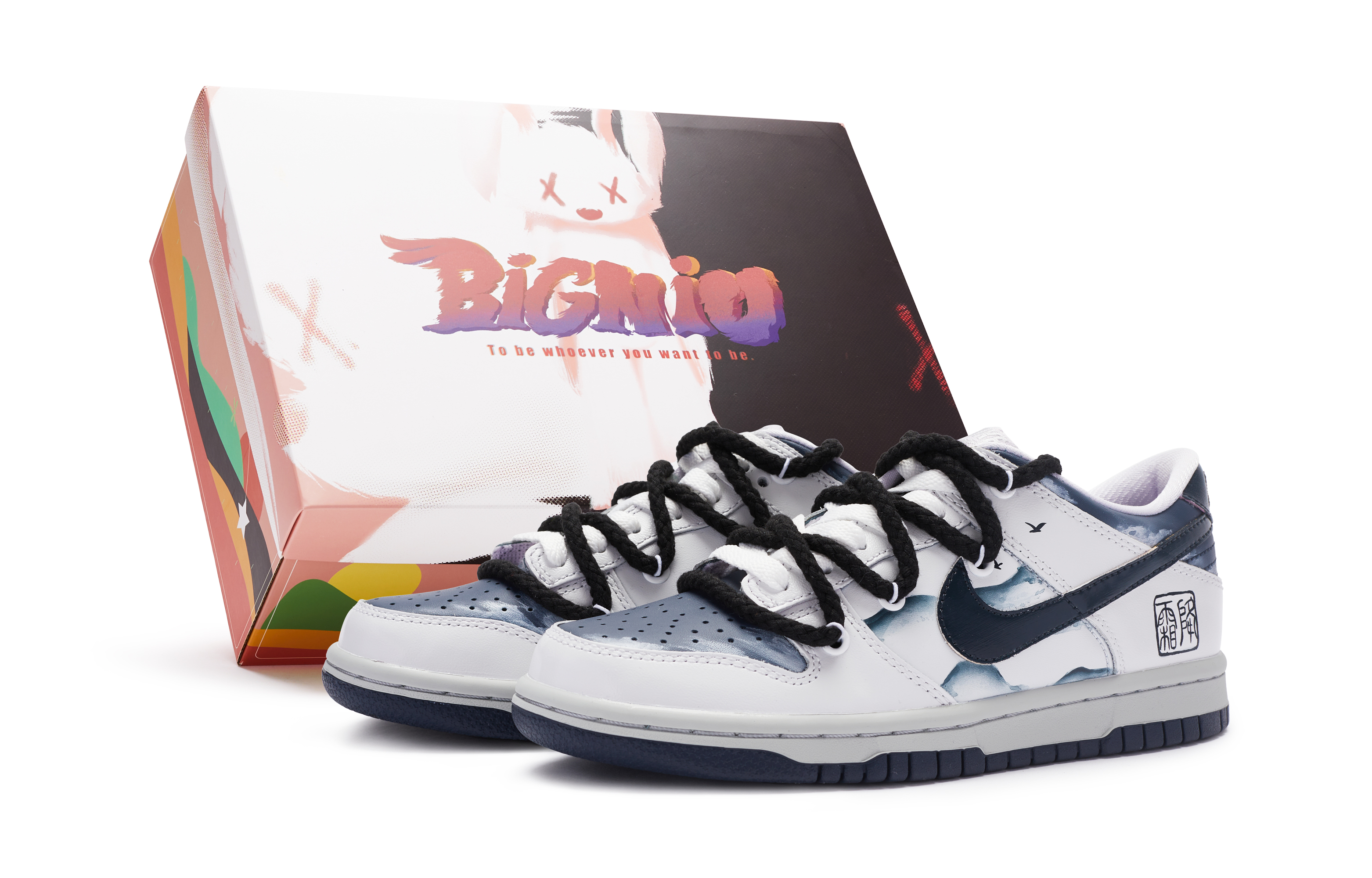 [Custom Shoes] Nike Dunk Low 'Frost Descent Hand-Painted Black-White ...
