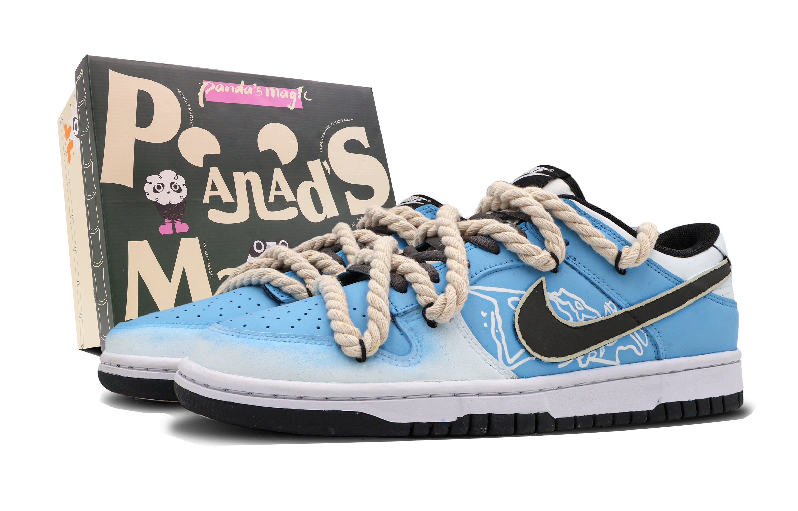 [Custom Shoes] Nike Dunk Low 'Graffiti Preppy Blue White' - Novelship