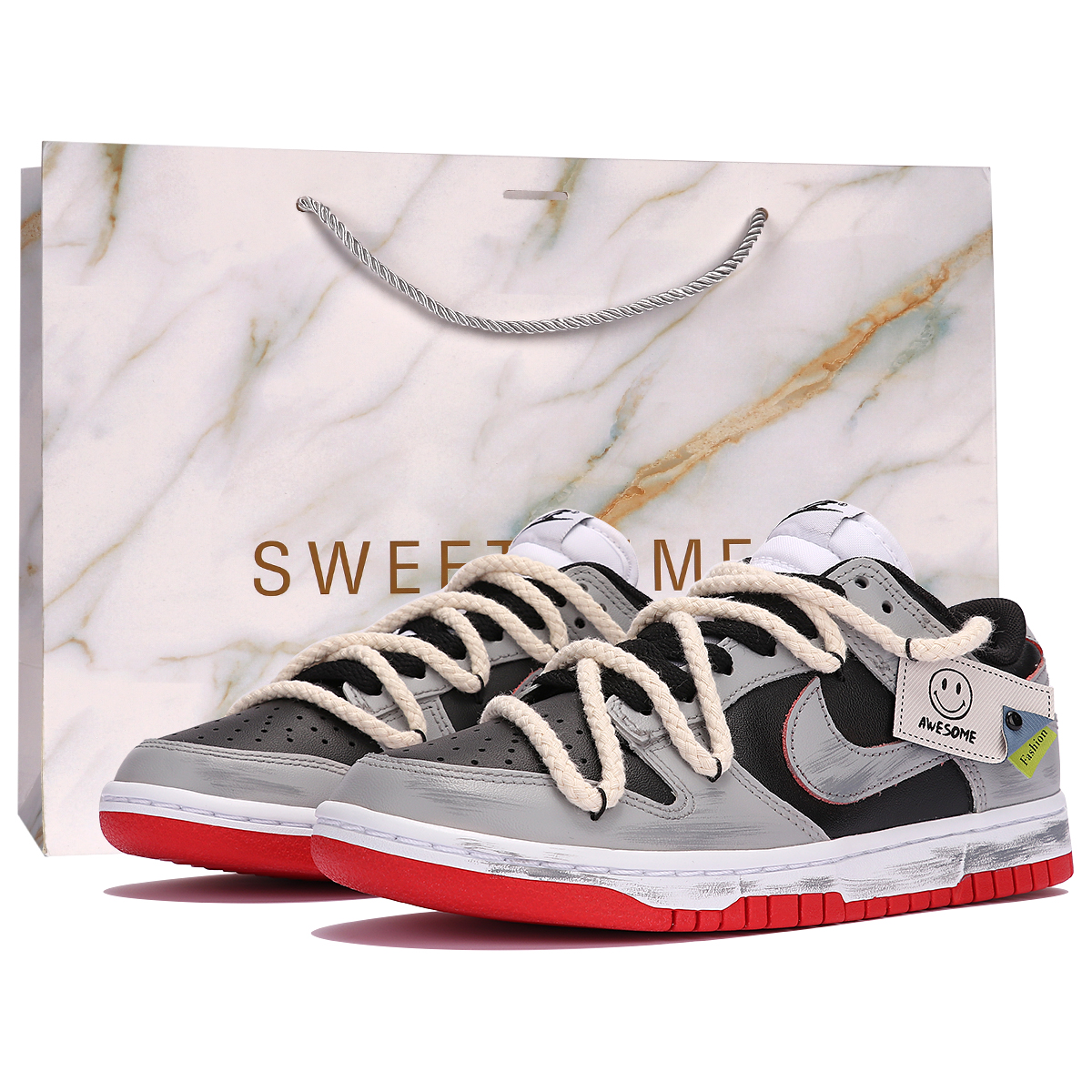 [Custom Shoes] Nike Dunk Low 'Grey Trace Deconstructed' - Novelship