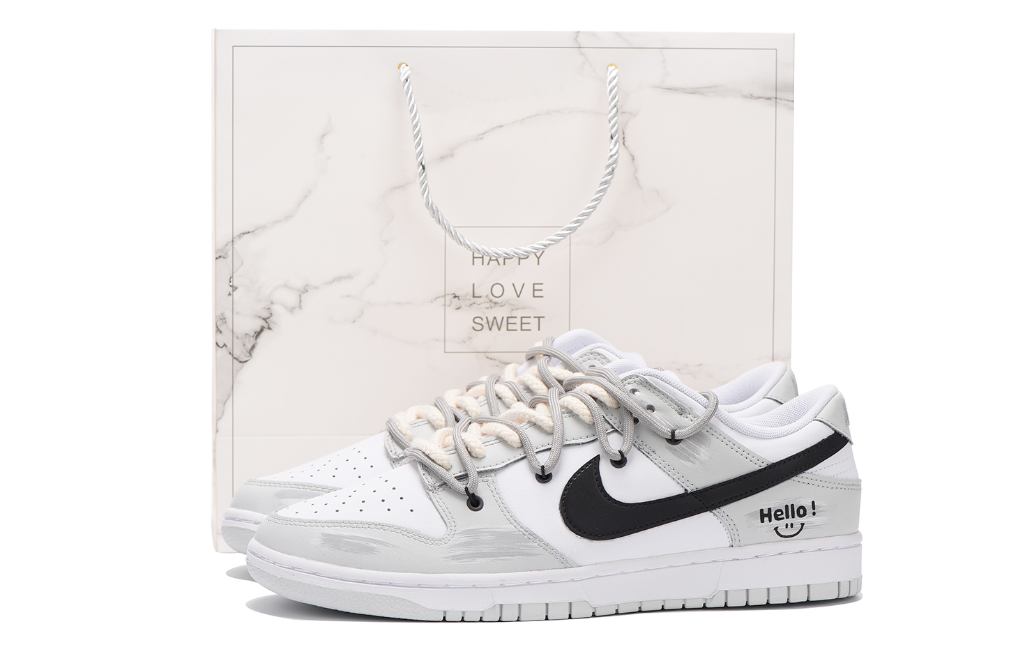 [Custom Shoes] Nike Dunk Low 'Smiley Deconstructed Grey' - Novelship