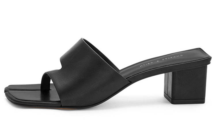 Buy (Women) CHARLES & KEITH Square Toe Thong Mid Heel Sandals 'Black ...