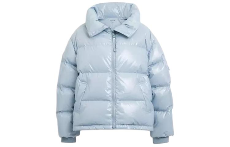 Buy (Women) COACH Light Blue Puffer Jacket with Zipper and Collar ...