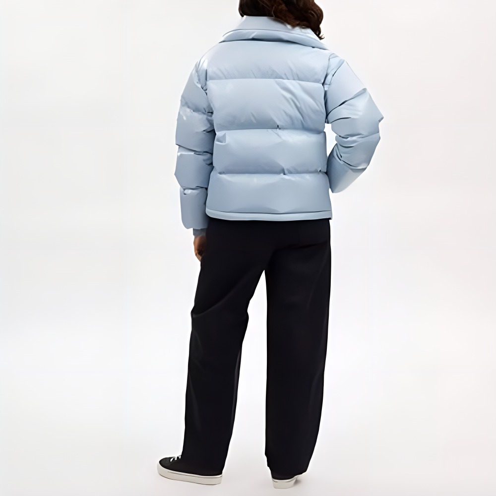 Buy (Women) COACH Light Blue Puffer Jacket with Zipper and Collar ...