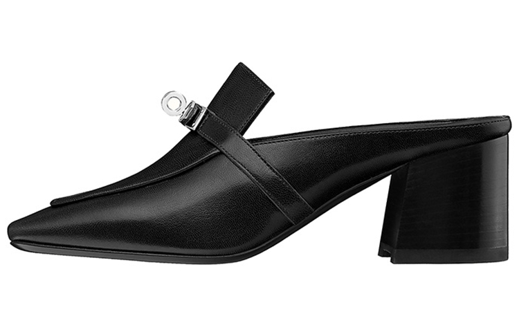 (Women) HERMES Goat Skin Metal Kelly Buckle High Heel 'Black' H202108Z ...