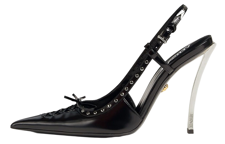 (Women) Versace Leather Lace-Up Pointed Toe Slingback Stiletto Heels ...