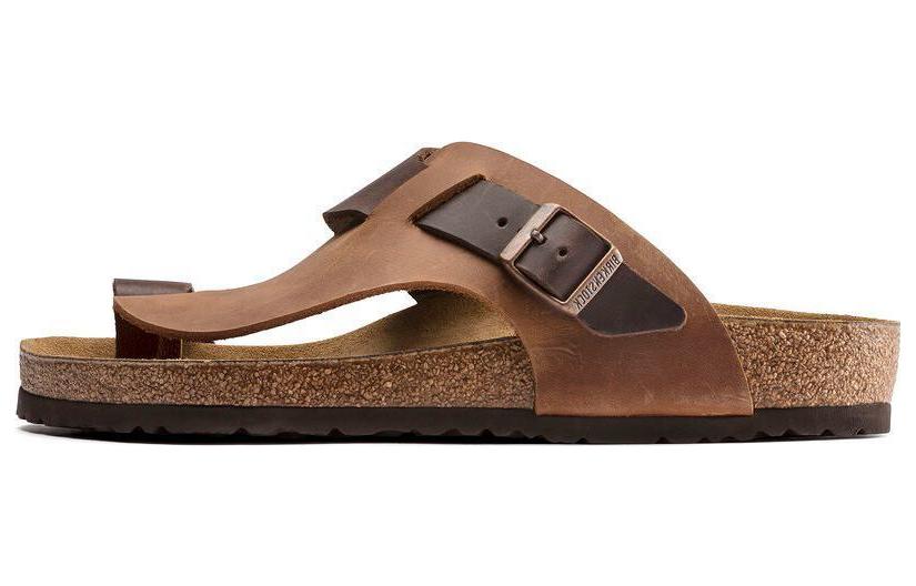 Birkenstock Leather Comfort Toe Loop Slide 'Brown Regular Edition ...