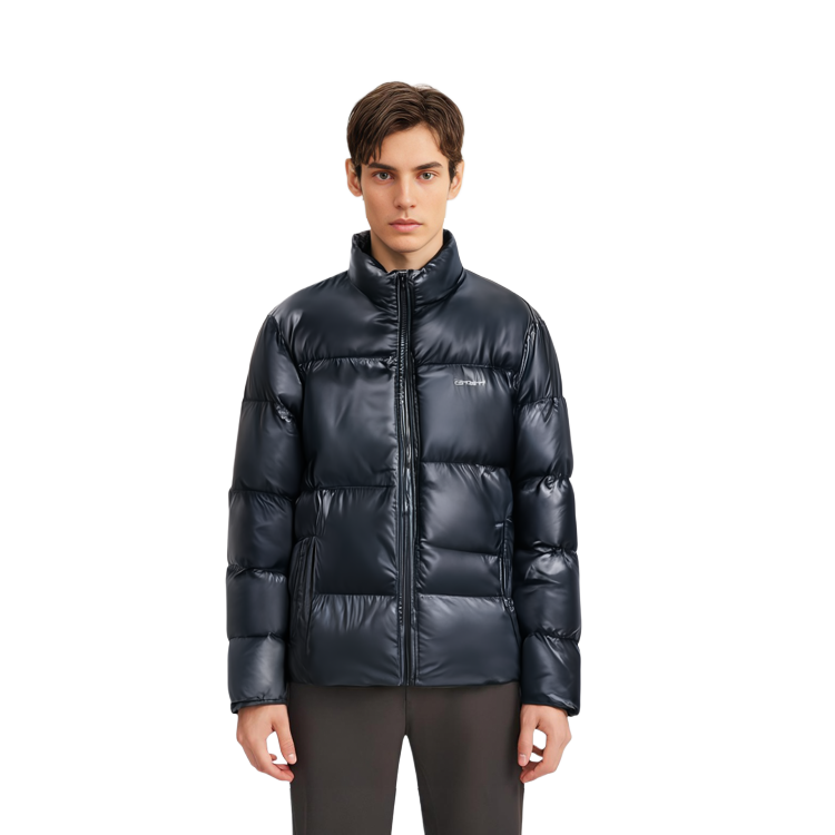 Buy Carhartt WIP FW23 Black Solid Stand Collar Zip Puffer Jacket ...