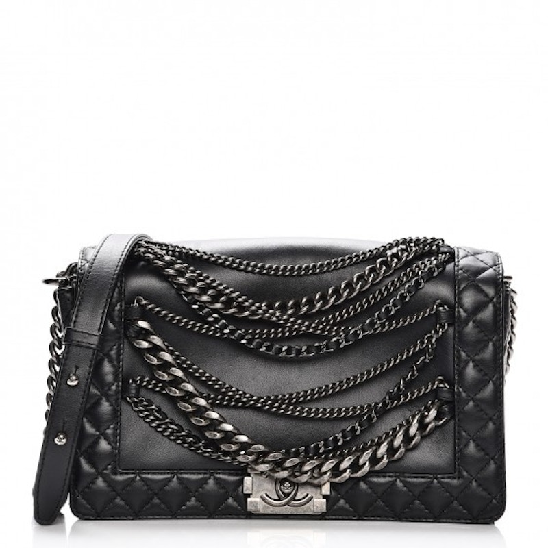 Chanel Enchained Boy Flap Calfskin Ruthenium Medium Black - Novelship