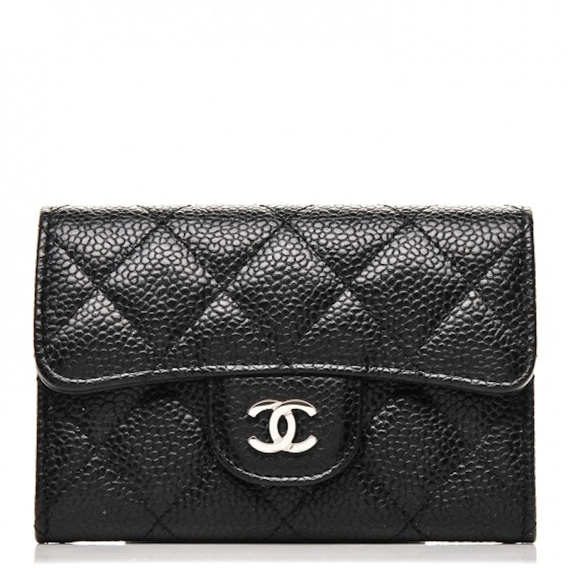Chanel Flap Card Holder Quilted Caviar Silver-tone Black - Novelship