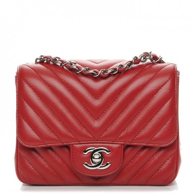 Chanel Square Flap Chevron Quilted Mini Dark Red - Novelship