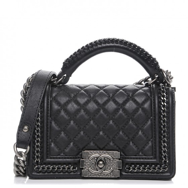 Buy Chanel Top Handle Boy Bag Flap Diamond Quilted Small Black - Novelship