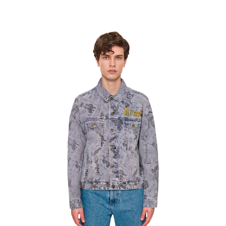 Buy Drew House Letter Logo Bear Trucker Jacket Indigo Denim Blue DR ...