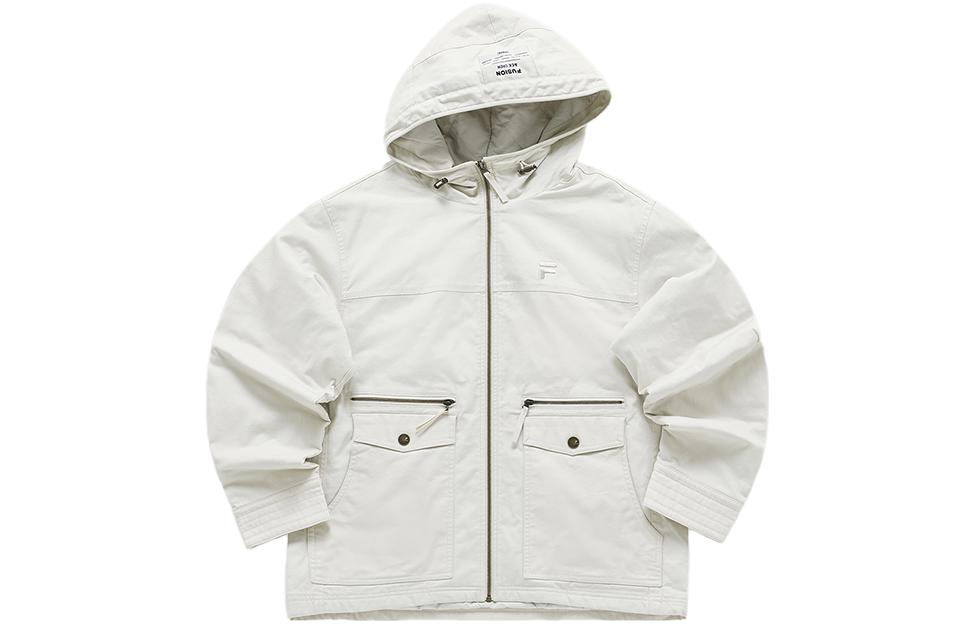 Beli FILA FUSION Retro Hooded Workwear Jacket Gray Wheat Color Cotton ...