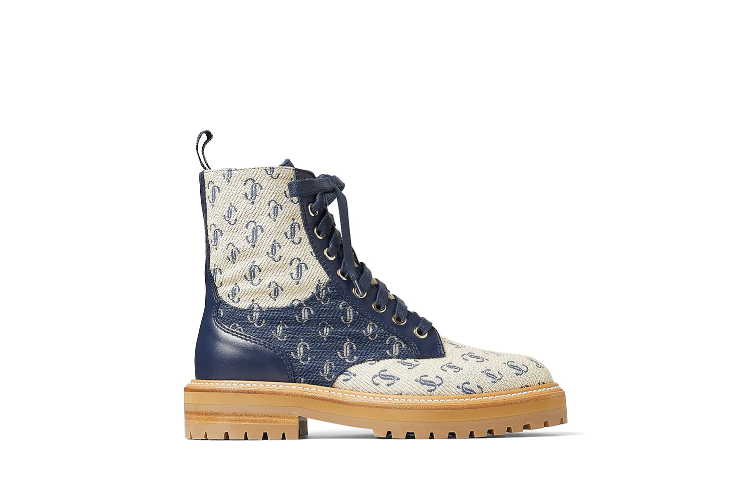 Beli Jimmy Choo Cora Flat 'Dune JC Logo Jacquard Fabric with Synthetic ...