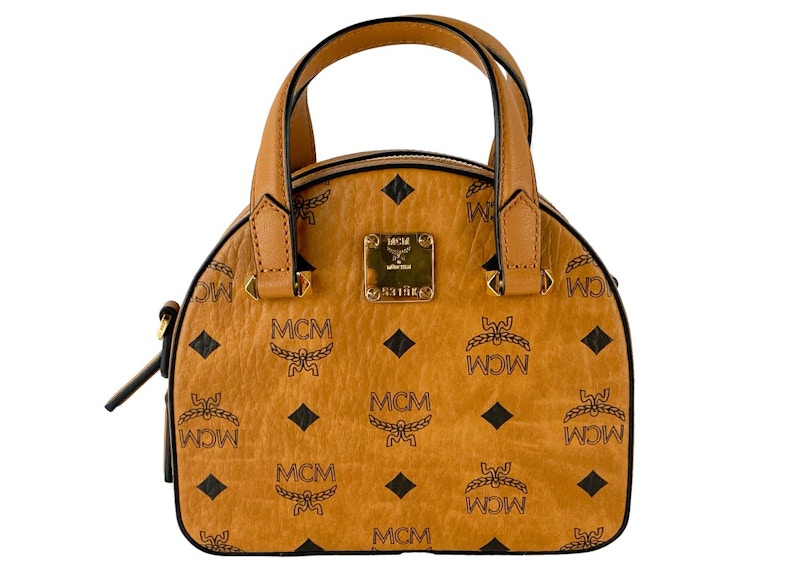 Buy MCM Diamond Logo Visetos Mini Round Top Tote Bag Cognac - Novelship
