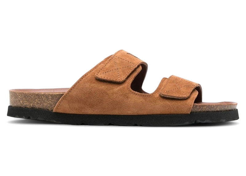 Buy Palm Angels Logo Print Slide Sandals Sand 'Brown ...