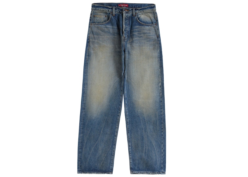 Buy Supreme Distressed Loose Fit Selvedge Jean (SS24) Washed Indigo ...