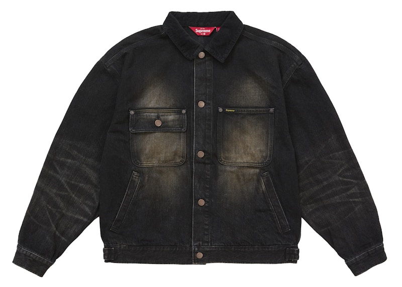 Buy Supreme Distressed Selvedge Trucker Jacket (FW25) Washed Black ...