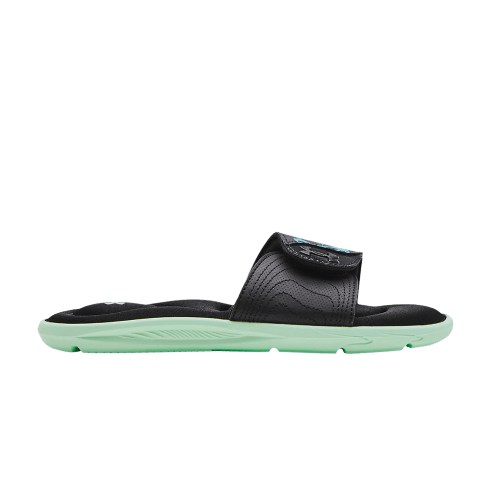 (Women) Under Armour Ignite 4 Graphic Strap Slide 'Black Aqua Foam ...